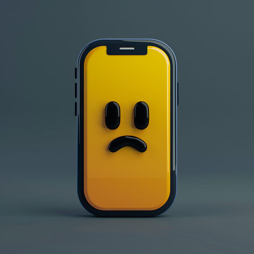 Sad emoticon on smartphone, aurorapunk style, blocky – IMAGELLA