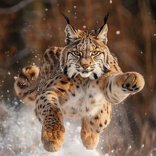 Lynx in mid-pounce, capturing the explosive power of its hunting ...