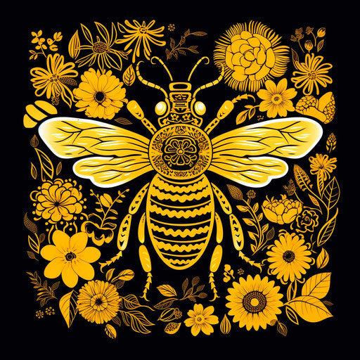 Intricate yellow bee design with beautiful outlines – IMAGELLA