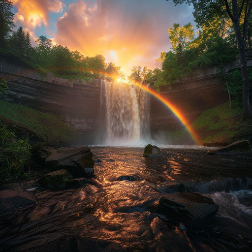 Minnehaha Falls, Minnesota, with a rainbow arcing – IMAGELLA