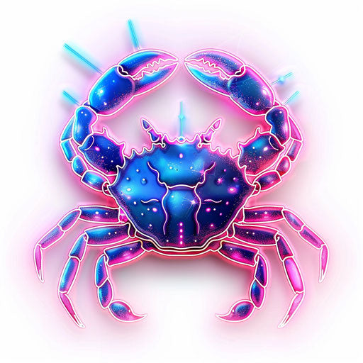 Neon Cancer Zodiac Sign in Blues and Pinks on White – IMAGELLA