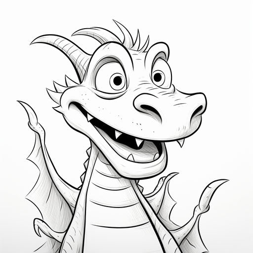 A smiling dragon in simplified line work, child's drawing – IMAGELLA
