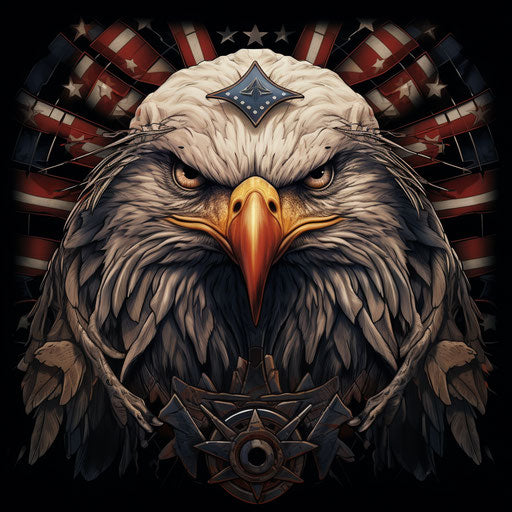 Eagle on American flag, wildstyle, dark white and light brown, tenwave ...