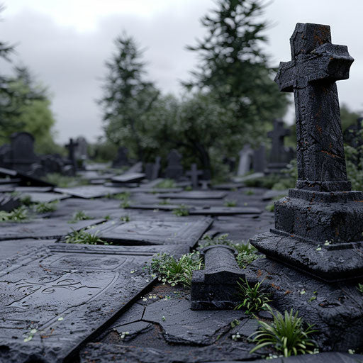 Photo realistic graveyard clipart on flat slate grey background – IMAGELLA