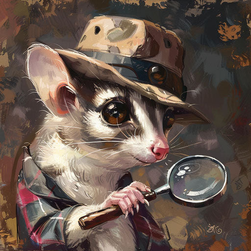 A sugar glider detective solving a mystery with a magnifying glass ...