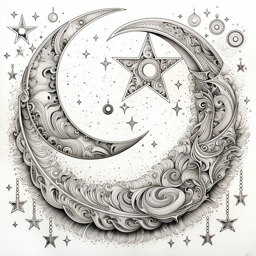 Crescent and star coloring pages, complex texture, accurate – IMAGELLA
