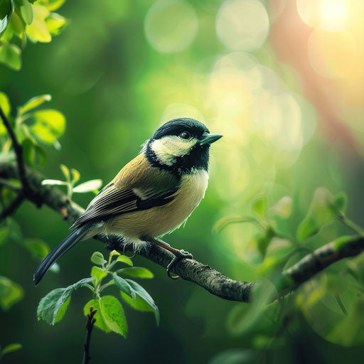 Chickadee bird with vibrant green forest – IMAGELLA
