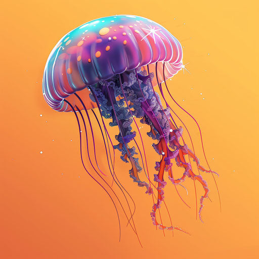 Realistic jellyfish on orange background, bold shadows, vibrant details ...