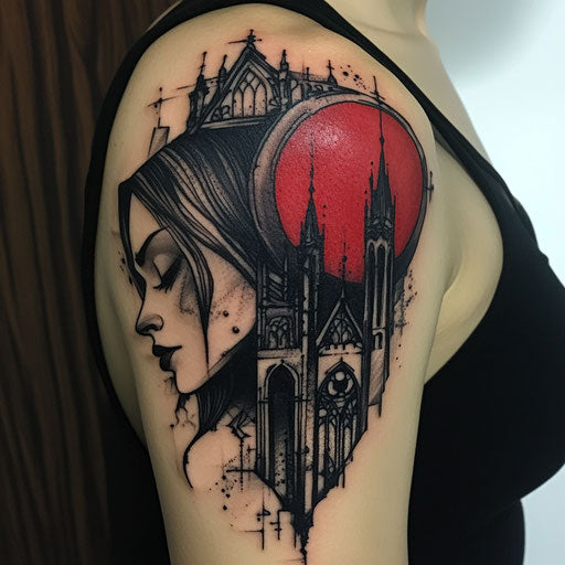 Shoulder tattoos for females with gothic architecture – IMAGELLA