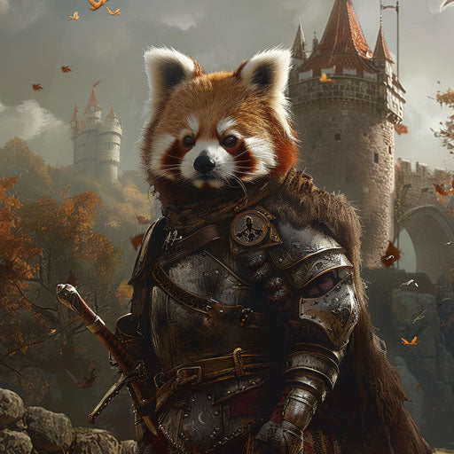 Castle Guardian: Red panda knight in medieval armor – IMAGELLA