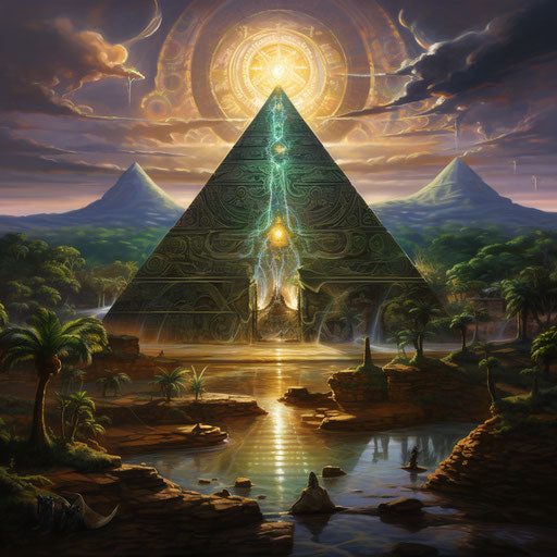 Pyramid with serpents, realistic style, light, cobras, spiritual ...