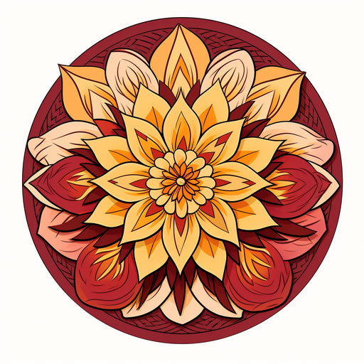 Yellow and orange flower in Aztec art style, Zen Buddhism – IMAGELLA