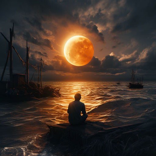 Moon eclipse over water, pensive surrealism style – IMAGELLA