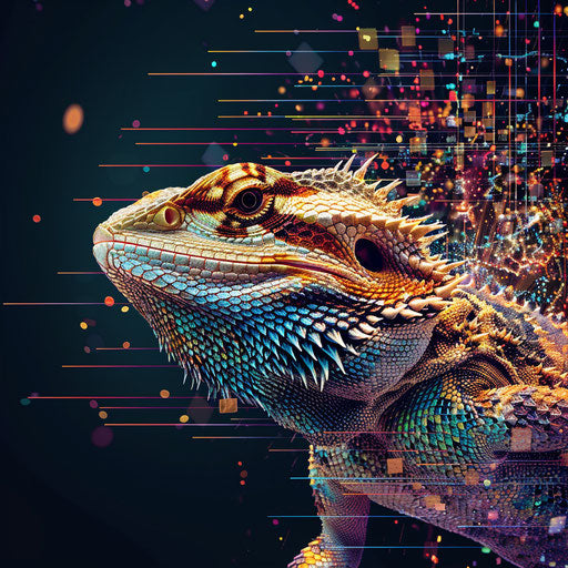 Bearded dragon in a burst of digital pixels – IMAGELLA