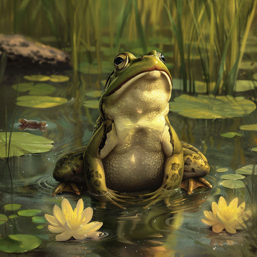 A mother frog watching over her tadpoles in a peaceful pond – IMAGELLA