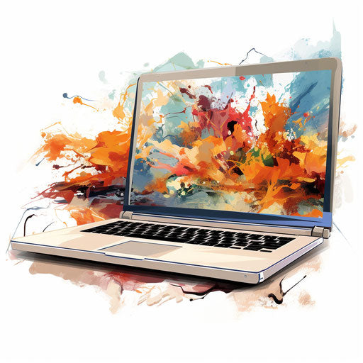 Laptop illustration in the style of Impressionistic Art, on a white ...