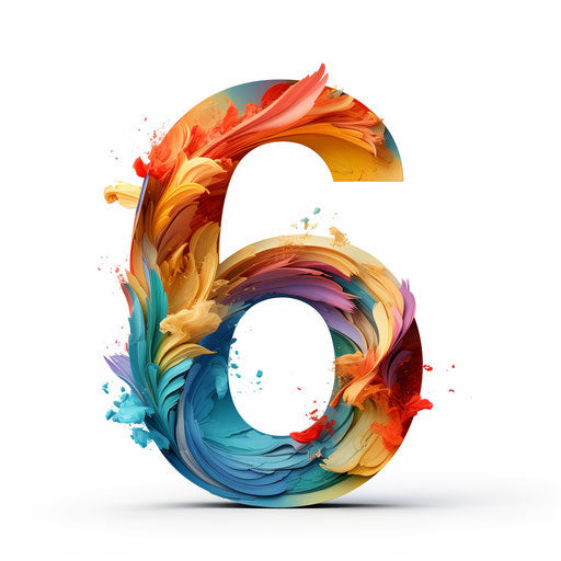 Number 6 clipart in the style of Impressionistic Art, on a white ...