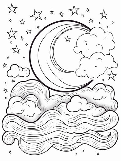 Coloring page with moon and stars, kawaii style, night – IMAGELLA
