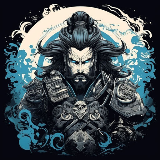 Masterpiece of samurai inspired art, dark cyan and light black – IMAGELLA