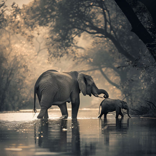 Elephant teaching calf to cross the river – IMAGELLA