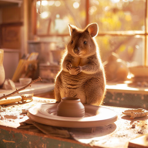 The quokka potter shaping clay on a wheel in a sunlit studio – IMAGELLA