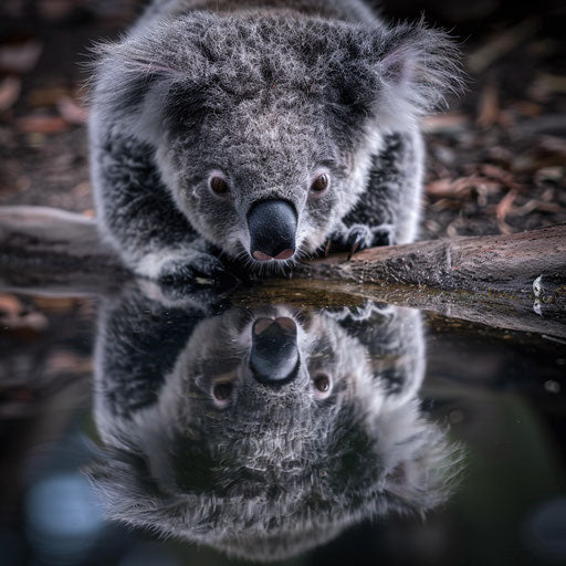 Reflection of a koala in water, serene and peaceful, high-resolution ...