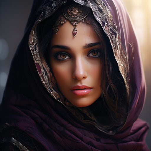 Beautiful Muslim woman in silver and magenta hijab – IMAGELLA