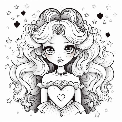 Cute little heart coloring pages, intense gaze style, black and ...