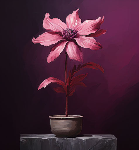 Pink flower in a pot, poignant style, dark pink and dark emerald – IMAGELLA