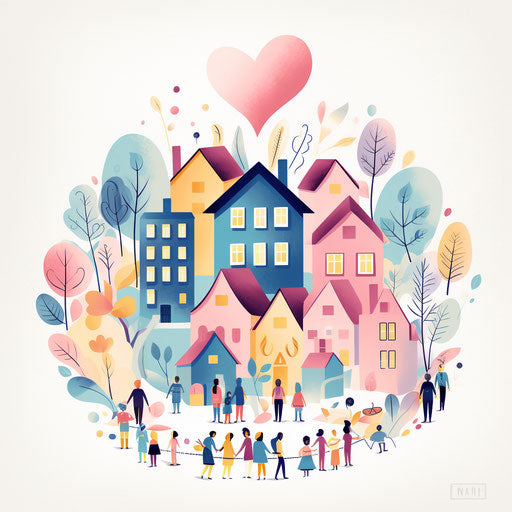 Community illustration in the style of Pastel Colors Art, on a white ...