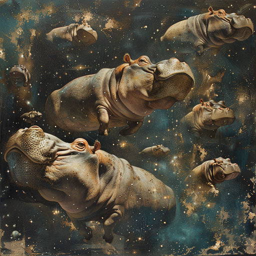 Hippos floating in space among the stars – IMAGELLA