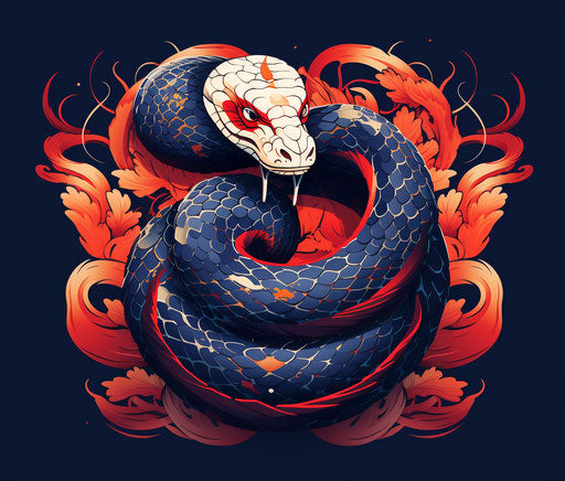 Infinite snake logo in red and blue, whimsical folk art style – IMAGELLA