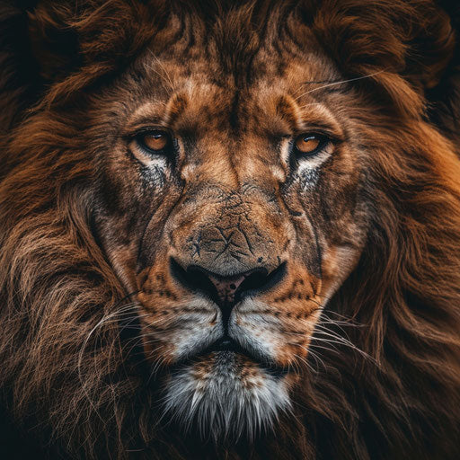 Intimate portrait of a lion's face, emphasizing its intense gaze ...