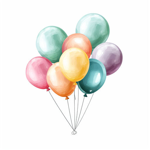 Birthday balloons in the style of Pastel Colors Art, on white ...