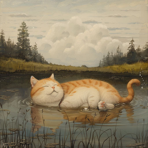 Fatcat swimming in a lake by the shore – IMAGELLA