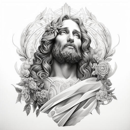 Detailed graphite tattoo of Jesus with Victorian flair – IMAGELLA